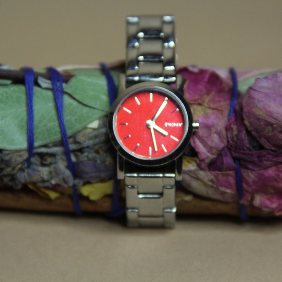 Dkny | Jewelry | Dkny Red Face Silver Watch | Poshmark